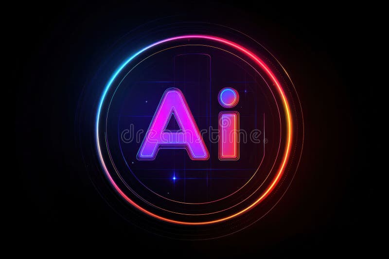 Futuristic AI Neon Glow in Digital Environment Stock Illustration ...