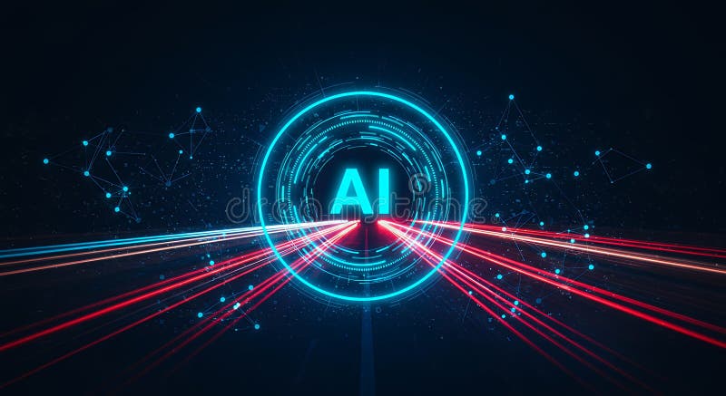 Futuristic AI Neon Glowing Artificial Intelligence Technology and Data ...