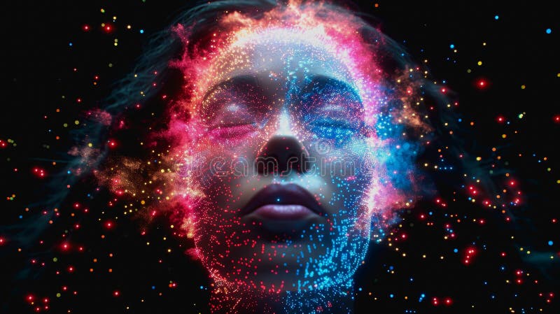 Futuristic AI with Neon Lights and Digital Particles Stock Image ...