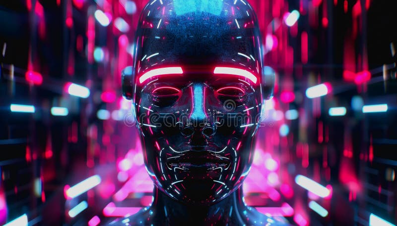Futuristic AI with Neon Lights and Digital Particles Stock Image ...