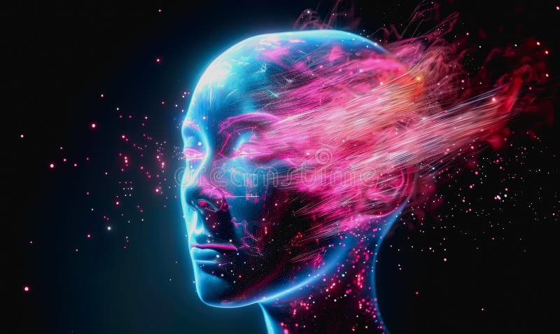 Futuristic AI with Neon Lights and Digital Particles Stock Photo ...