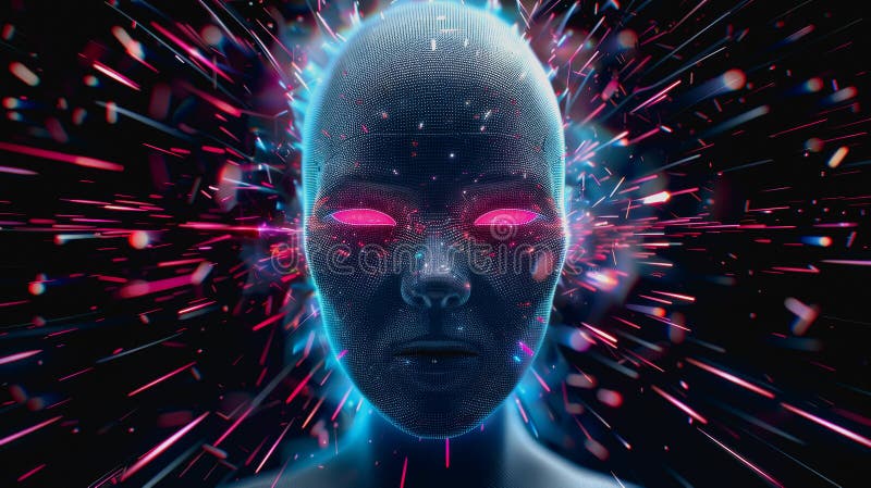 Futuristic AI with Neon Lights and Digital Particles Stock Photo ...