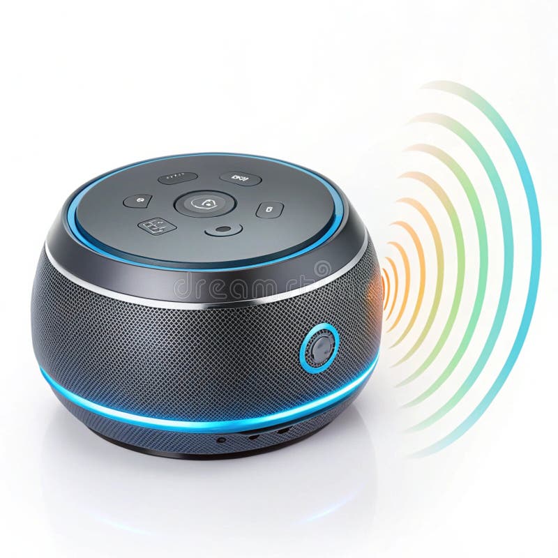 Futuristic AI-powered Bluetooth Speaker with Sound Waves Stock ...