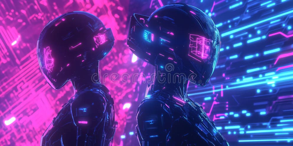 A Futuristic AI-powered Decentralized Computing Network, Featuring Glowing Cybernetic Real-time ...