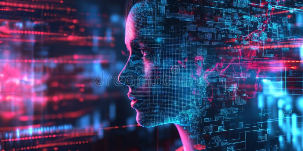 A Futuristic Ai Powered Deepfake Detection System Displaying Glowing Cybernetic Forensic