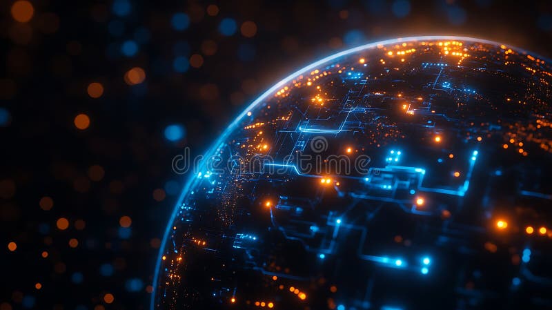 Futuristic AI-Powered Digital World with Cybernetic Circuits Stock ...