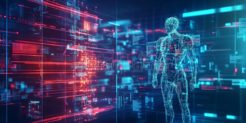 A Futuristic AI-powered Exoskeleton Development Lab, Featuring Glowing ...