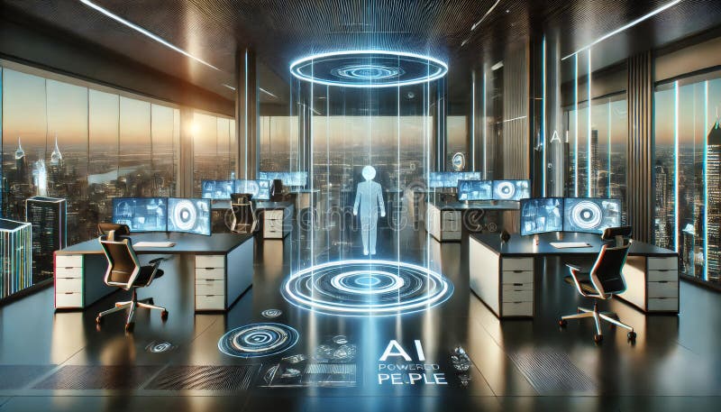 Futuristic Ai Powered Office Space with Holographic Display and Smart ...