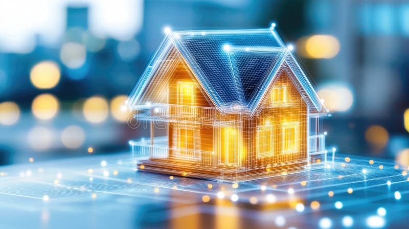 Futuristic Ai Powered Smart Home Wireframe Hologram Concept Stock Image ...