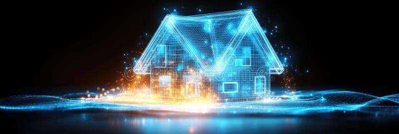 Futuristic Ai-powered Smart Home Wireframe Hologram for Innovative ...