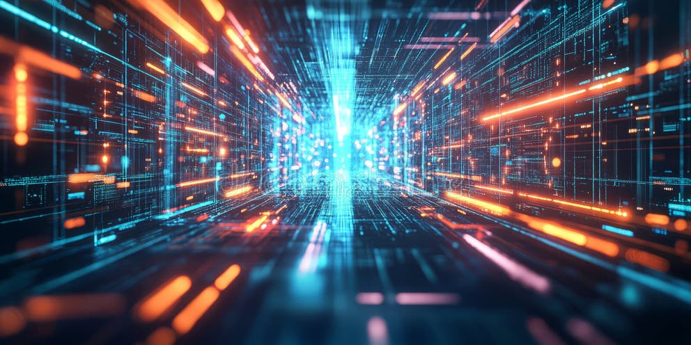 A Futuristic AI-powered Ultra-fast Computing Network, Featuring Glowing ...