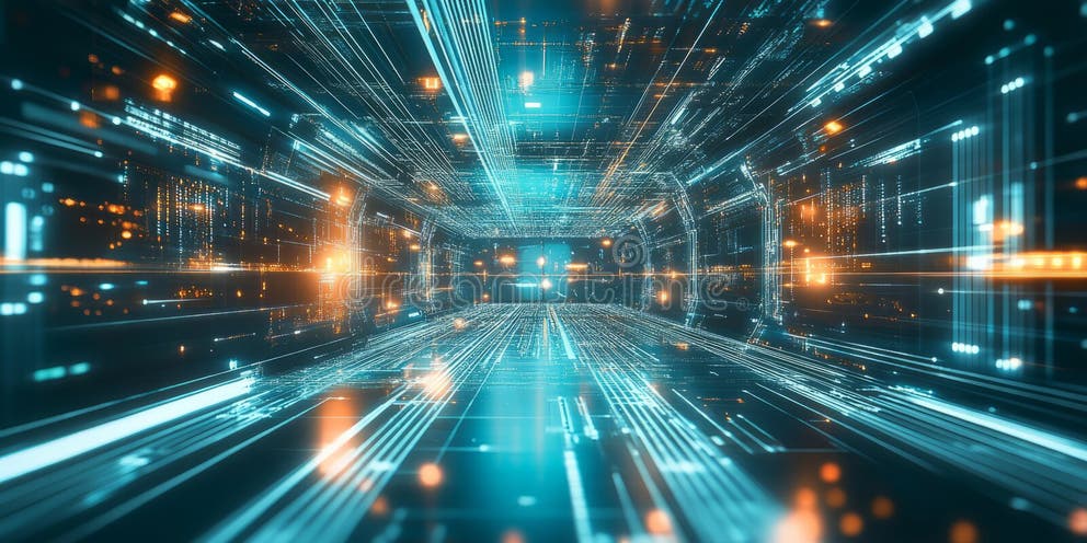 A Futuristic AI-powered Ultra-fast Computing Network, Featuring Glowing ...