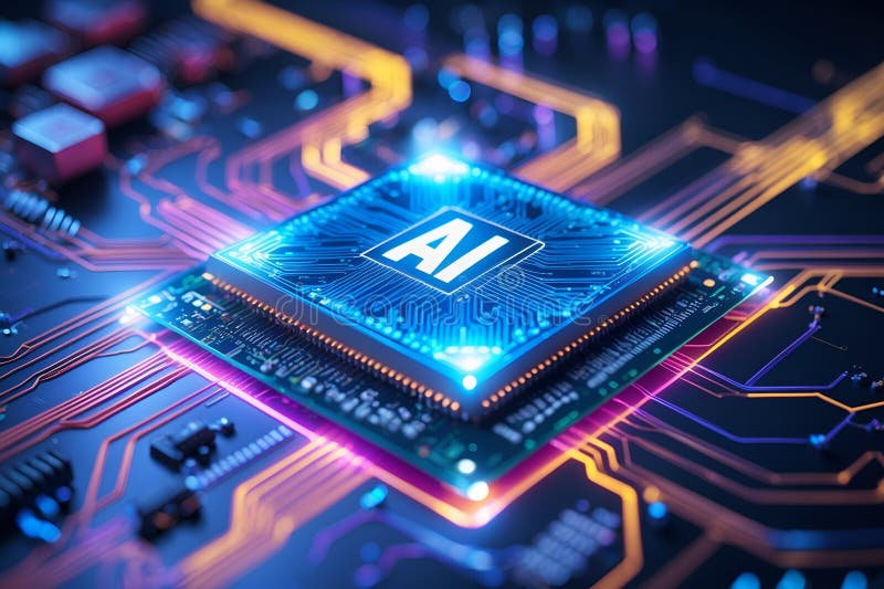 Central Ai Processing Unit with Glowing Circuits Futuristic Technology ...