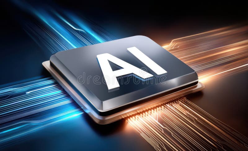 Futuristic AI Processor with Abstract Glowing Circuitry and Data Flow Stock Photo - Image of ...