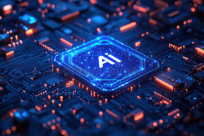 Futuristic AI Processor Chip on a High-Tech Circuit Board Stock Image ...