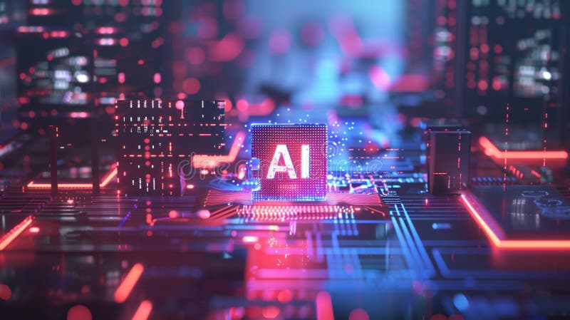 Futuristic AI Processor on Circuit Board Stock Illustration ...