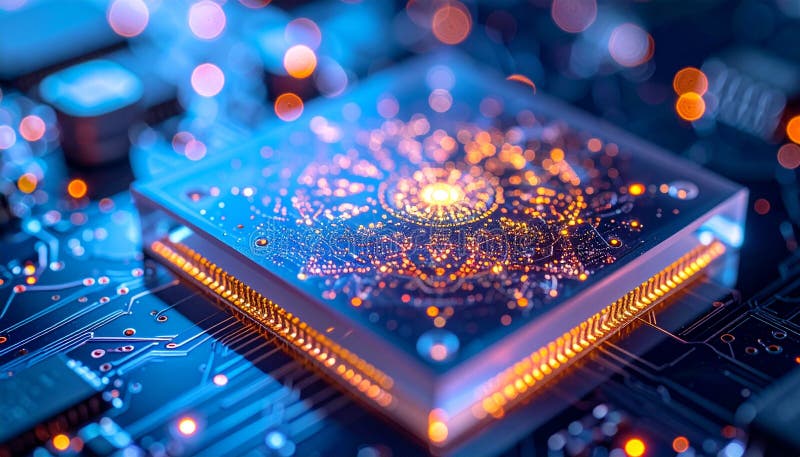 Futuristic AI Processor Glowing with Digital Data Stock Illustration - Illustration of ...