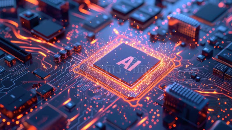 Futuristic AI Processor Glows with Orange Energy and Power, Chip of ...