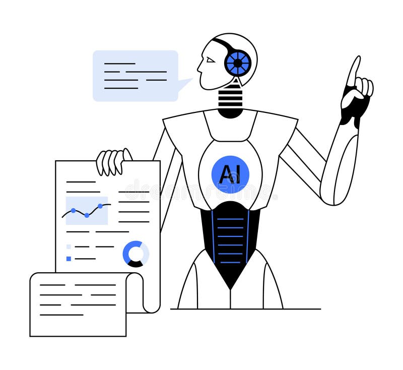 Futuristic AI Robot Analyzing Data and Explaining Results Stock ... Futuristic AI Robot Analyzing Data and Explaining Results Stock ...