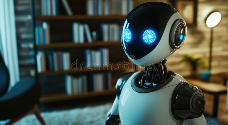 Futuristic AI Robot Assistant in a Modern Home Environment Stock Image ...