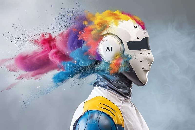 Futuristic AI Robot with Colorful Smoke Effects and Modern Design Stock ...