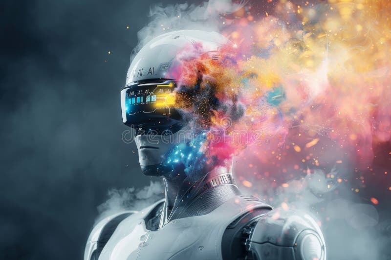 Futuristic AI Robot with Colorful Smoke, Symbolizing Advanced ...