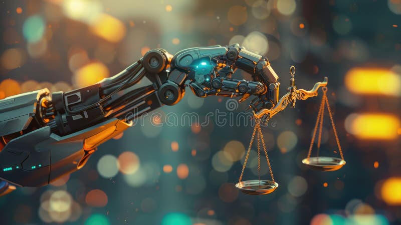 Futuristic AI Robot Hand Holding and Balancing Justice Scales in Modern ...
