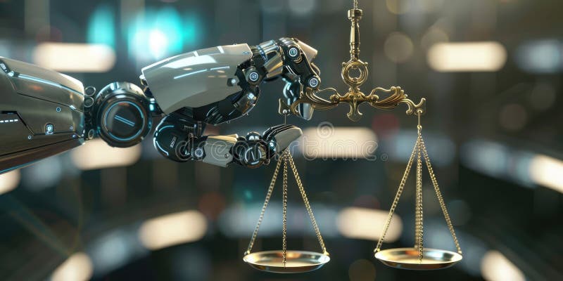 Futuristic AI Robot Hand Holding and Balancing Justice Scales in Modern ...