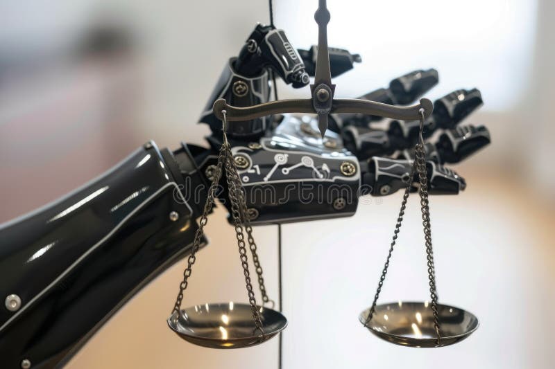 Futuristic AI Robot Hand Holding and Balancing Justice Scales in Modern ...