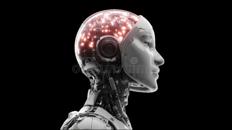 Futuristic Ai Robot Head with Glowing Brain Nodes on Transparent ...