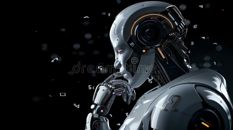 Futuristic AI Robot Head in Profile, Contemplation and Sophistication ...