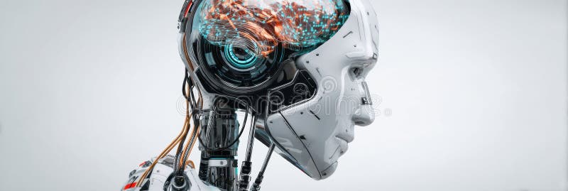 Innovative AI Robotic Head Design Featuring a Digital Brain Engine on a White Background ...