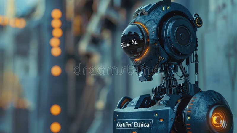 Futuristic AI Robot in Hightech Armor, with Glowing Eyes, Ready To ...