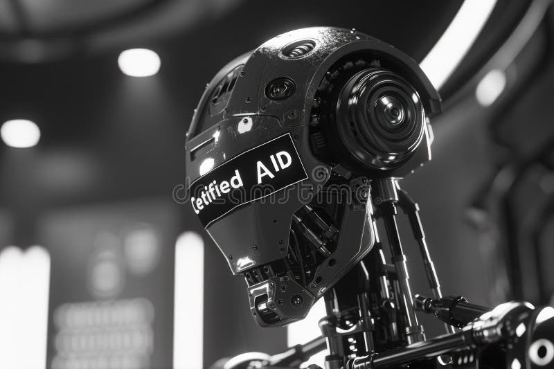 Futuristic AI Robot in Hightech Armor, with Glowing Eyes, Ready To ...