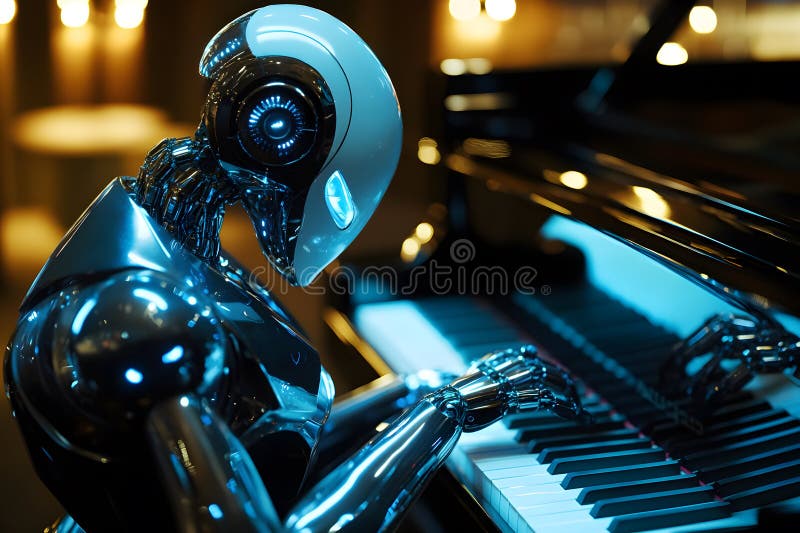 A Futuristic AI Robot Playing Music on a Piano Stock Image - Image of ...