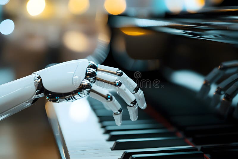 A Futuristic AI Robot Playing Music on a Piano Stock Photo - Image of ...