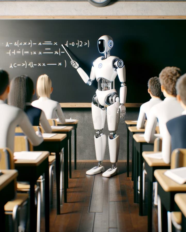 Futuristic AI Robot Professor Teaching High School Students Classroom ... Futuristic AI Robot Professor Teaching High School Students Classroom ...