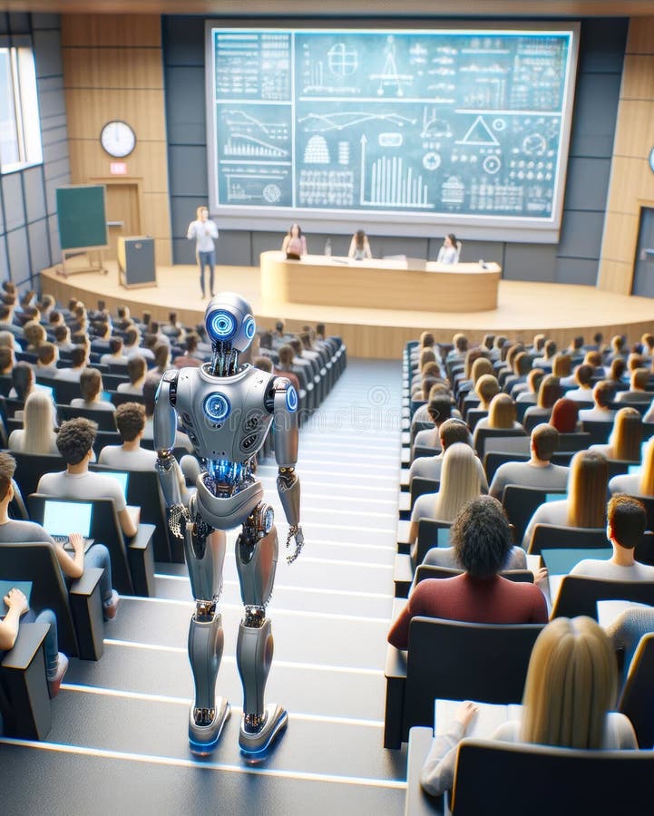 Futuristic AI Robot Professor Teaching Students University Classroom ... Futuristic AI Robot Professor Teaching Students University Classroom ...
