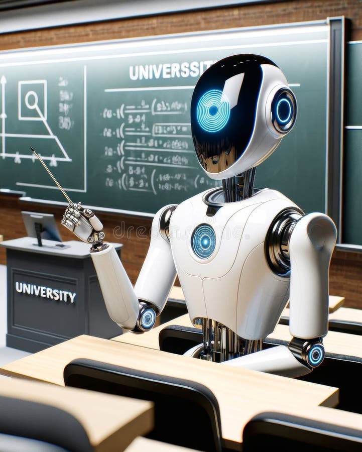 Futuristic AI Robot Professor Teaching Students University Classroom ...
