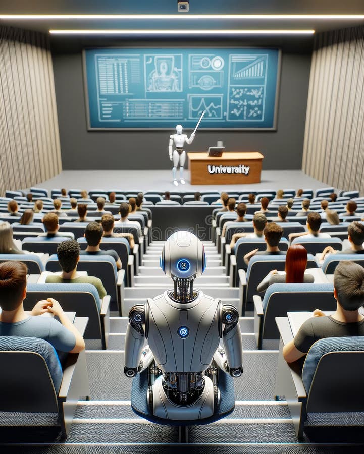 Futuristic AI Robot Professor Teaching Students University Classroom ... Futuristic AI Robot Professor Teaching Students University Classroom ...