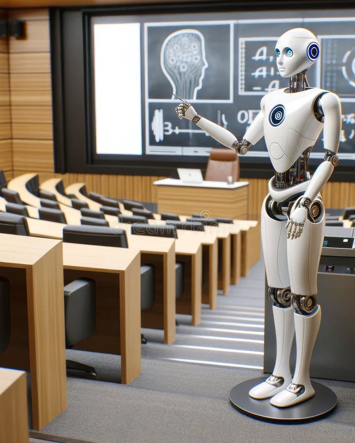 Futuristic AI Robot Professor Teaching Students University Classroom ...