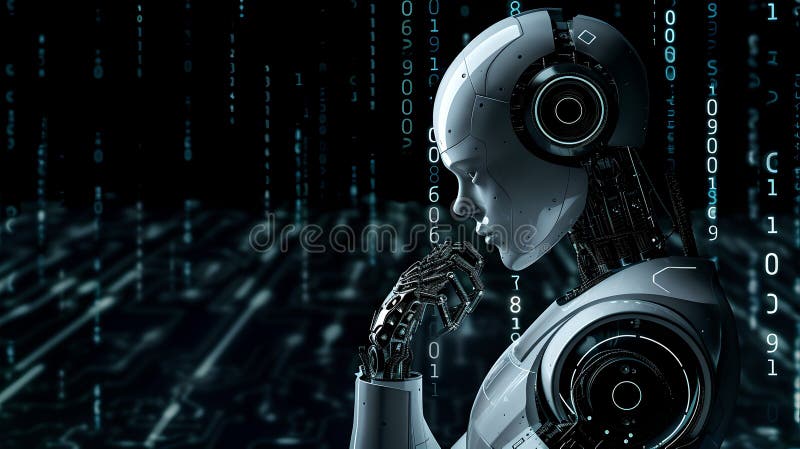 Futuristic AI Robot Profile Amidst Digital Data Rain. Cybernetic ...