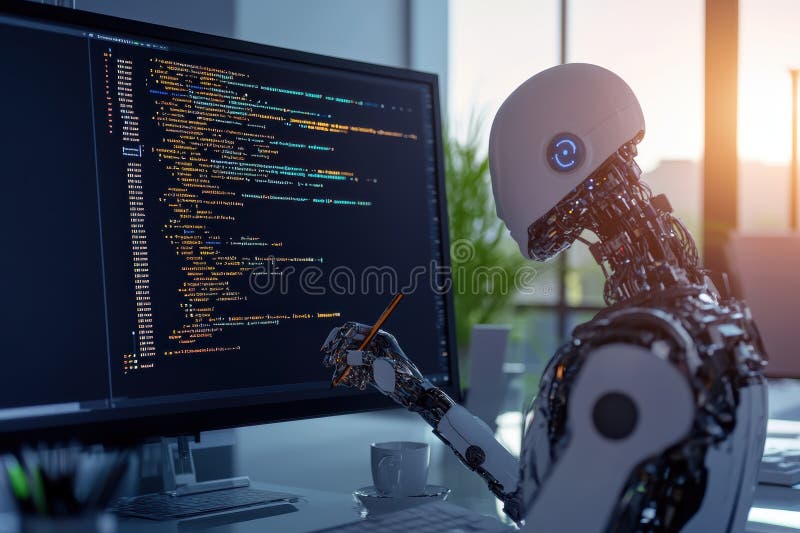 Robot Engineer Programming Advanced Computer Monitor Stock Photos - Free & Royalty-Free Stock ...
