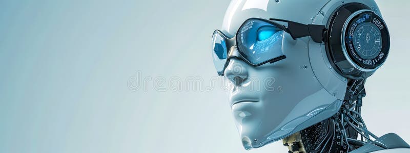 Futuristic AI Robot with Virtual Reality Headgear and Advanced ...