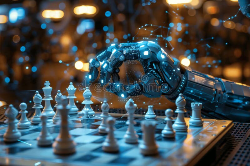 Futuristic AI Robotic Arm Playing Chess, Symbolizing Strategy and ...