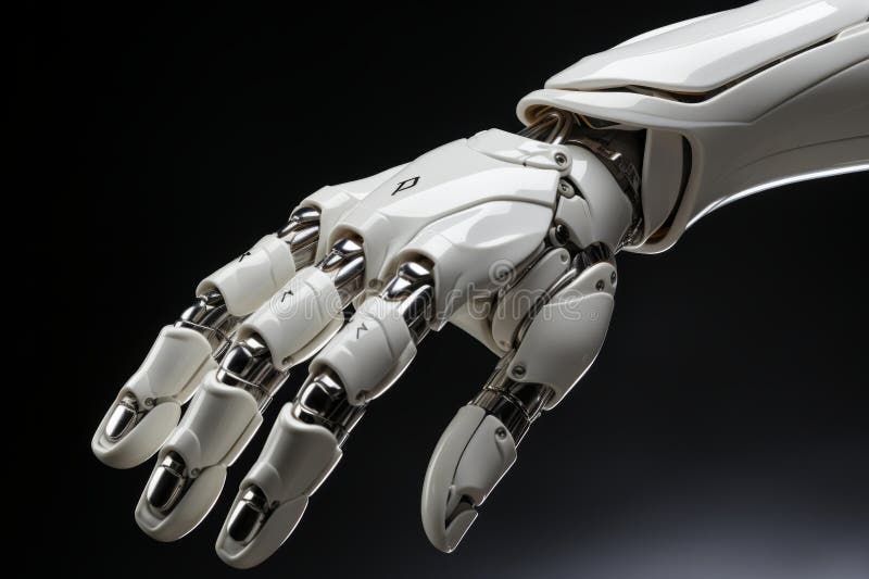 Futuristic AI. Robotic Hand Connecting Human-Like Robot - Technology ...