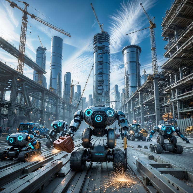 Futuristic AI Robots Revolutionizing Urban Construction Stock ...
