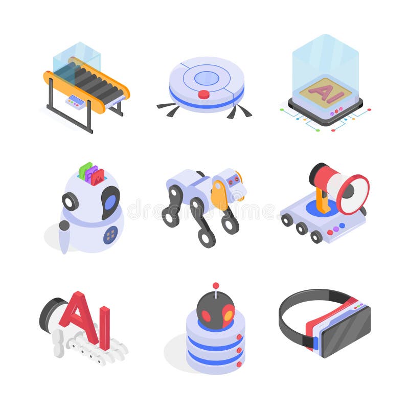 Futuristic AI Robots and Technology Icons Stock Vector - Illustration ...