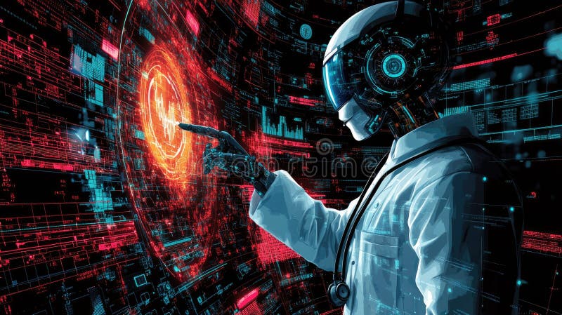 Futuristic Ai Scientist Interacts with Digital Interface in High-tech ...