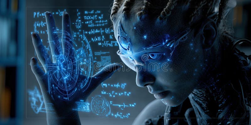 Futuristic AI Simulation Entity Analyzing Holographic Data with ...